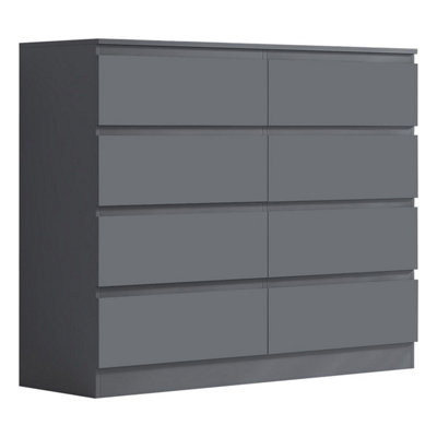 FWStyle 8 Drawer Dark Grey Chest Of Drawers (H) 99cm (W) 110cm (D) 40cm