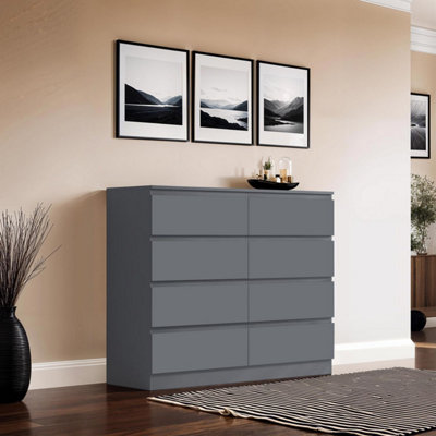 FWStyle 8 Drawer Dark Grey Chest Of Drawers (H) 99cm (W) 110cm (D) 40cm