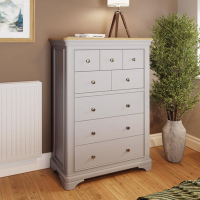 FWStyle 8 Drawer Solid Oak Chest Of Drawers Ready Assembled Dove Grey ...