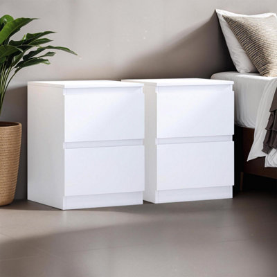 FWStyle Carlton Pair Of Matt White 2 Drawer Bedside Table Nightstand (H ...