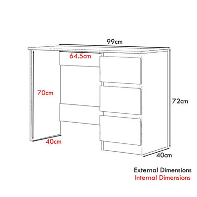 FWStyle Dark Grey Dressing Table 3 Drawer Desk