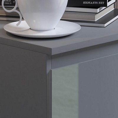 FWStyle Gloss Grey Bedside Chest Table 2 Drawer 40% Extra Storage