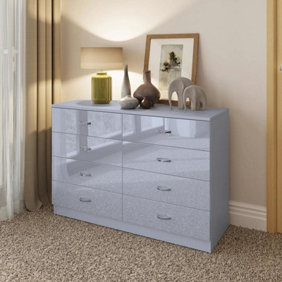 FWStyle Grey Gloss 8 Drawer Chest Of Drawers