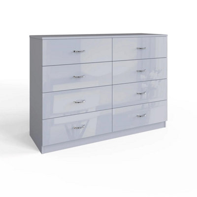 FWStyle Grey Gloss 8 Drawer Chest Of Drawers