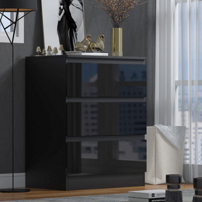 FWStyle High Gloss Black Chest Of 3 Drawers Scratch Resistant Anti ...