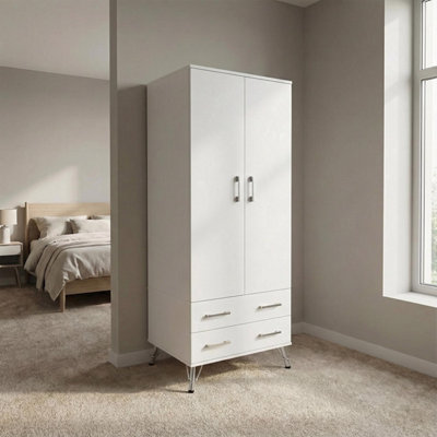 FWStyle Maldon 2 Door Double Wardrobe With 2 Drawers Matt White (H) 186 ...
