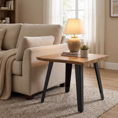 FWStyle Nassau Wave Edge Lamp End Side Table Oak Effect Black Metal Frame