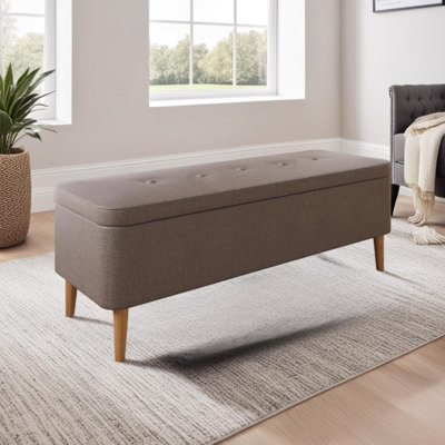 FWStyle Padded Ottoman Storage Seat Grey Upholstered Finish