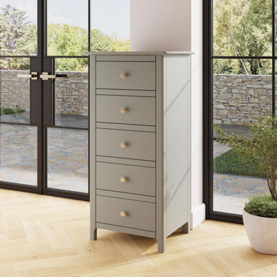 FWStyle Palma Grey 5 Drawer Tall Slim Chest Of Drawers