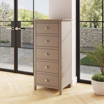 FWStyle Palma Putty 5 Drawer Tall Slim Chest Of Drawers