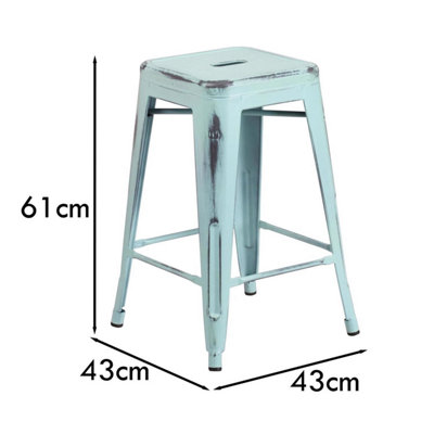 FWStyle Set Of 4 24" Baby Blue Metal Stools Galvanised Steel Distressed ...