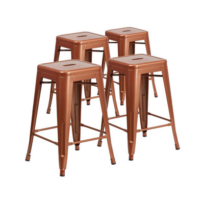 FWStyle Set Of 4 24" Copper Metal Stools Steel Indoor Outdoor Assembled