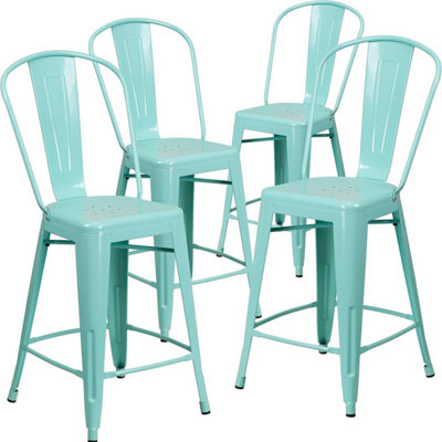 FWStyle Set Of 4 24" Mint Green Bar Stools Galvanised Steel