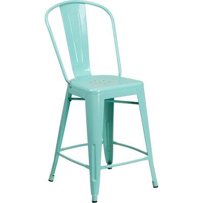FWStyle Set Of 4 24" Mint Green Bar Stools Galvanised Steel