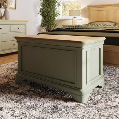 FWStyle Solid Oak Bedroom Storage Chest Box Ready Assembled Sage Green ...