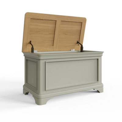 FWStyle Solid Oak Bedroom Storage Chest Box Ready Assembled Sage Green ...