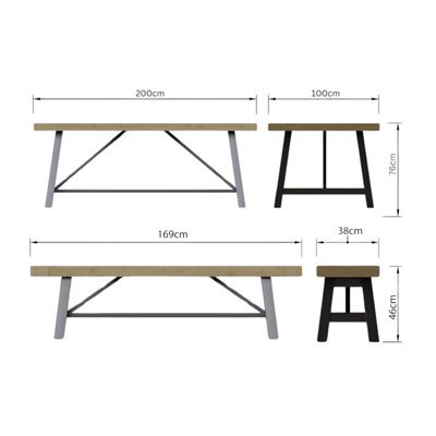 FWStyle Solid Pine 2M Dining Table Set With 2 x 1.6M Dining Bench