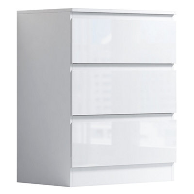 FWStyle Stora 3 Drawer White Gloss Chest Of Drawers (H) 77 (W) 60 (D ...