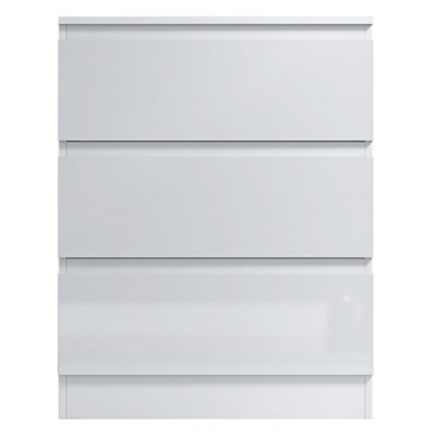 FWStyle Stora 3 Drawer White Gloss Chest Of Drawers (H) 77 (W) 60 (D ...
