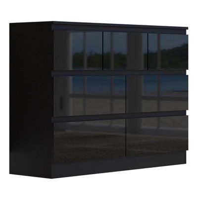 FWStyle Stora Black Gloss 7 Drawer Merchant Chest Of Extra Deep Drawers ...
