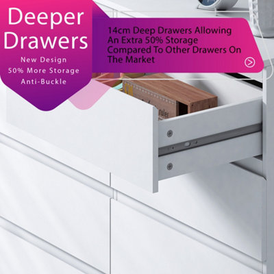 FWStyle Stora White 8 Drawer Chest (H) 99cm (W) 110cm (D) 40cm - Extra ...