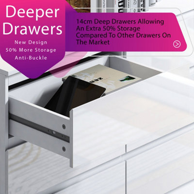 FWStyle Stora White Gloss 6 Drawer Chest (H) 77cm (W) 110cm (D) 40cm ...
