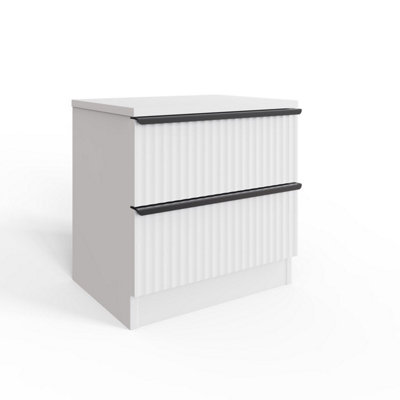FWStyle White 2 Drawer Bedside Chest Table Scalloped Ripple Effect