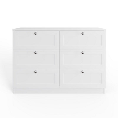 FWStyle White 6 Drawer Panelled Chest Extra Deep Drawers (H) 77cm (W ...