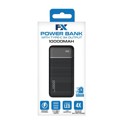 FX 10,000 mAh Powerbank with Type-C 3A Output, Black