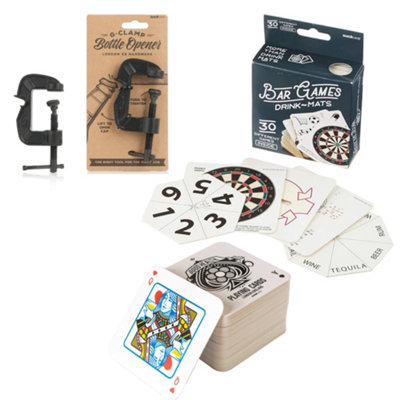 G-Clamp Bottle Opener, 30 Bar Games Drink Mats & Playing Card Drink ...