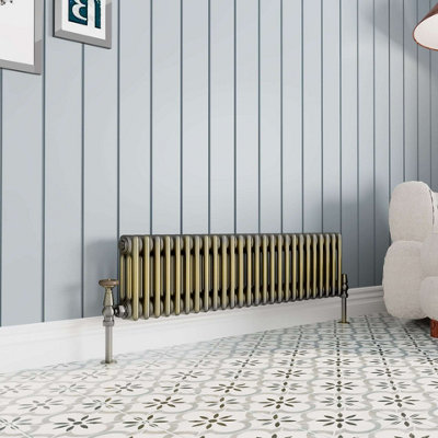 G-Rad Antique Brass Triple Column Horizontal Cast Iron Radiator - (H ...