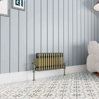 G-Rad Antique Brass Triple Column Horizontal Cast Iron Radiator - (H ...
