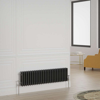 G-Rad Black Triple Column Horizontal Cast Iron Radiator - (H) 300 x (W ...