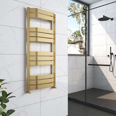 G-RAD BRUSHED BRASS HEATED TOWEL RAIL FLAT PANEL BOW FRONTED DESIGNER ...