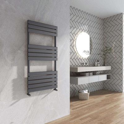 G-Rad Gun Metal Heated Towel Rail Flat Panel Bathroom Radiator - 1200x600mm