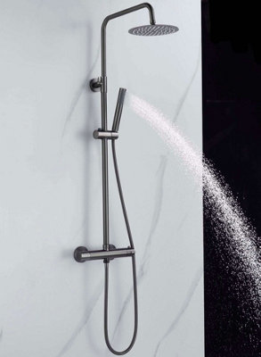 G-Rad Gun Metal Round Handheld Wand & Rainfall Head Dual Shower System