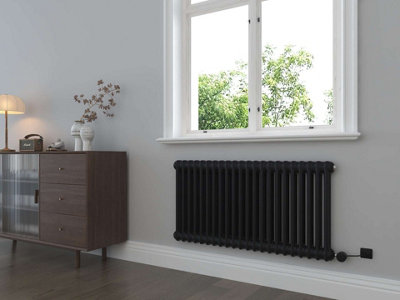 G-Rad Matt Black Electrical Column Horizontal Cast Iron Radiator - (H ...