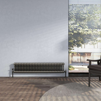 G-Rad Raw Metal Double Column Horizontal Cast Iron Radiator - (H) 300 x ...