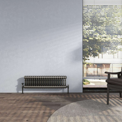 G-Rad Raw Metal Double Column Horizontal Cast Iron Radiator - (H) 300 x ...