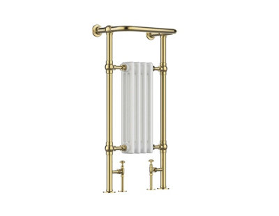G-Rad White/Brass Nickel Traditional Bathroom Radiator - 963x493mm