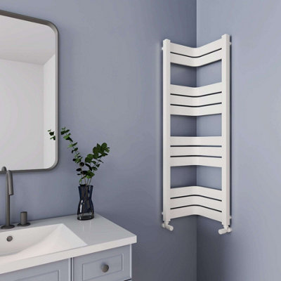 G-Rad White Heated Towel Rail Flat Panel Corner Bathroom Radiator - (H ...