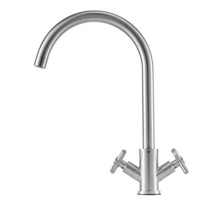 G1/2 304 Stainless Steel Dual-Handle Kitchen Faucet Nickel Brushed High ...