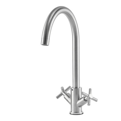 G1/2 304 Stainless Steel Dual-Handle Kitchen Faucet Nickel Brushed High ...