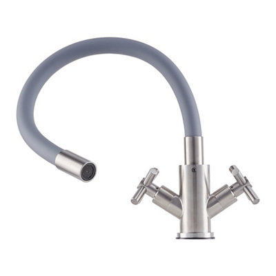 G1/2 Flexible Silicone Dual-Handle Kitchen Faucet Mixer Tap Pull-down ...