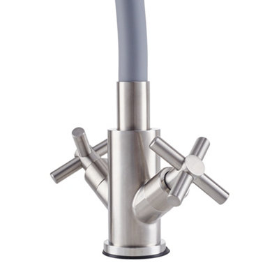 G1/2 Flexible Silicone Dual-Handle Kitchen Faucet Mixer Tap Pull-down ...