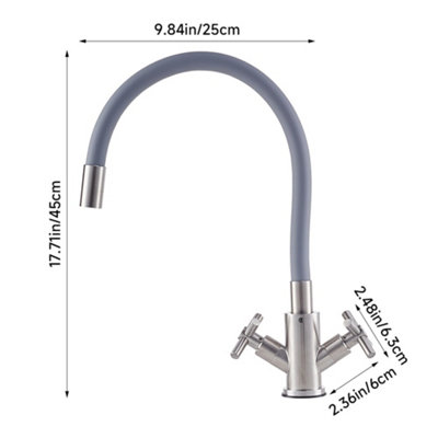 G1/2 Flexible Silicone Dual-Handle Kitchen Faucet Mixer Tap Pull-down ...