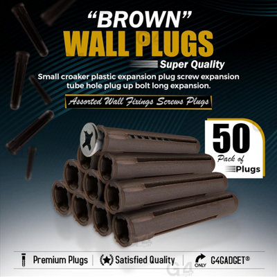 G4GADGET 50 Brown Wall plugs Screw Fixing Wall Expansion Wall Plugs ...