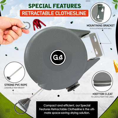 G4GADGET Outdoor Retractable Clothes Line 15m Heavy Duty Retractable ...