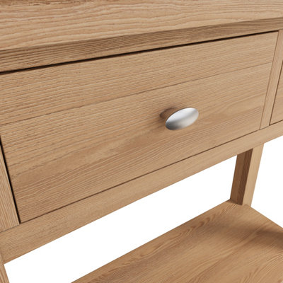 Gabon 2 Drawer Hallway Entryway Console Table Solid Wood Oak Veneer