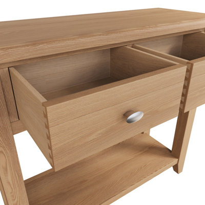 Gabon 2 Drawer Hallway Entryway Console Table Solid Wood Oak Veneer